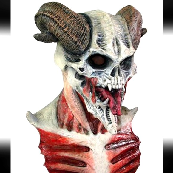 Accessories | Devil Skull With Horns Full Mask And Chest Demon Tendons ...